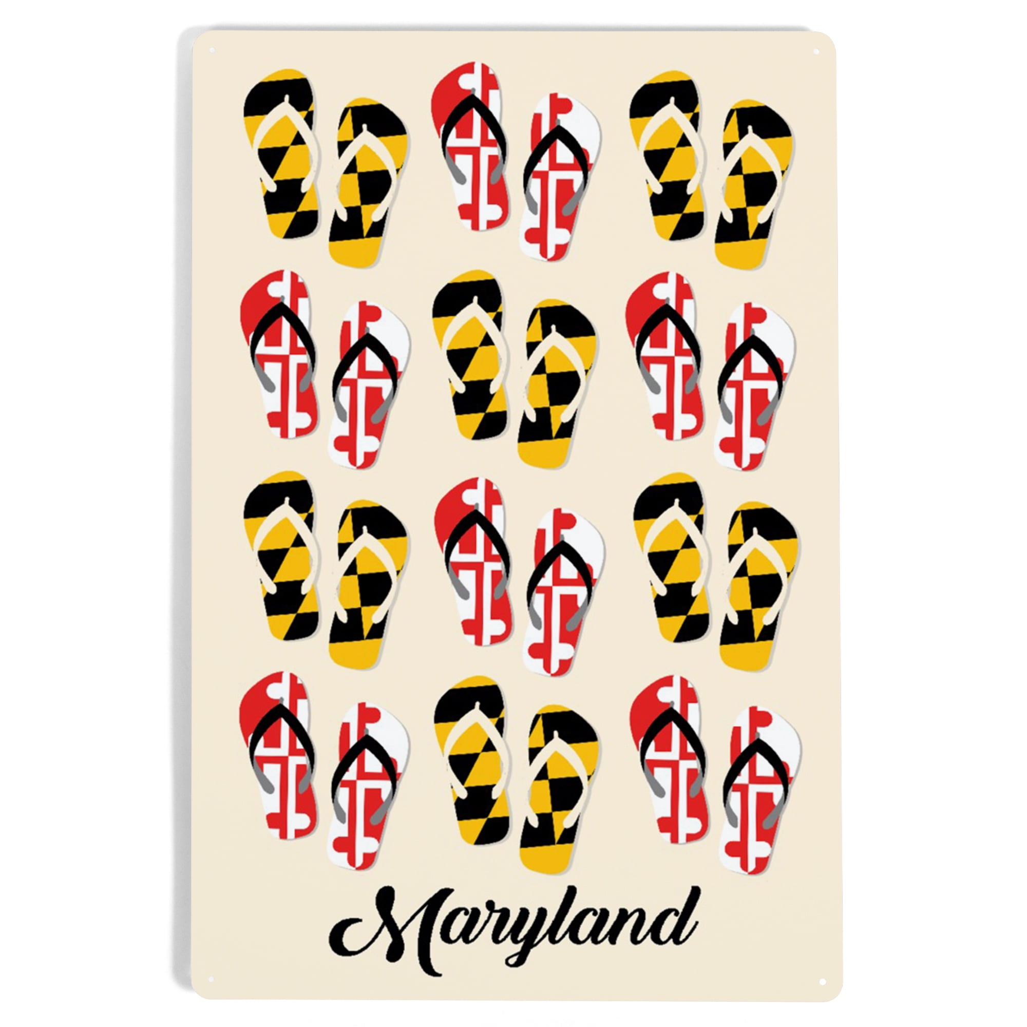 Maryland, Flip Flops and Flag Pattern (12x18 Aluminum Art, Indoor ...