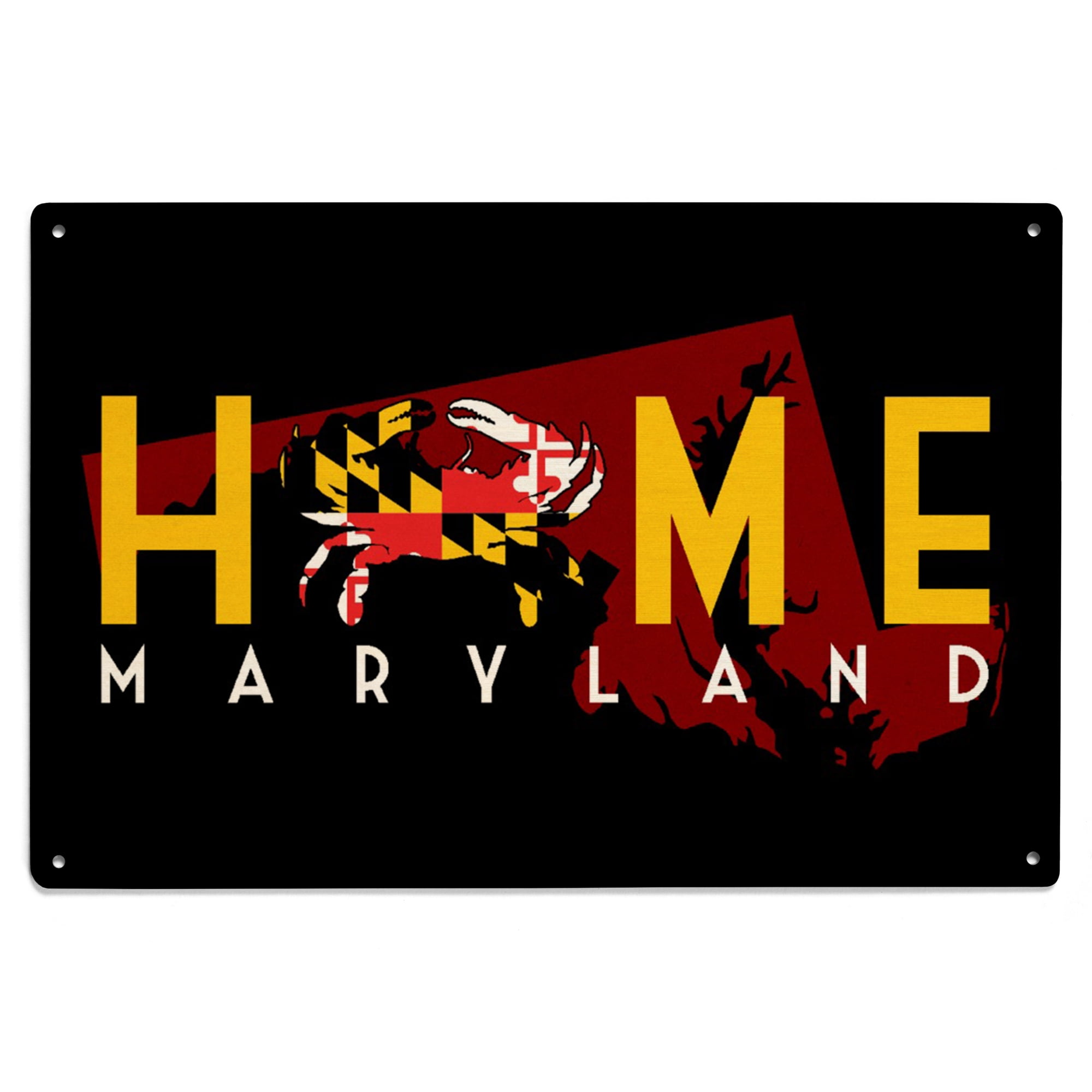 Maryland, Home with Crab, State Red Birch Wood Wall Sign (6x9 Rustic ...