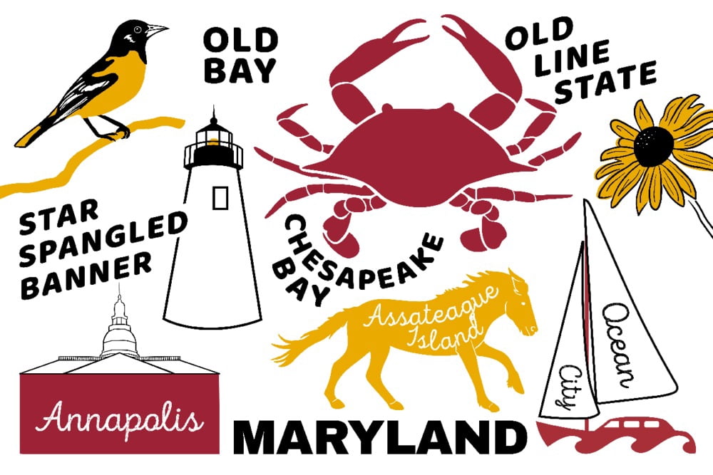 Maryland, Icons and Typography (16x24 Giclee Gallery Art Print, Vivid ...