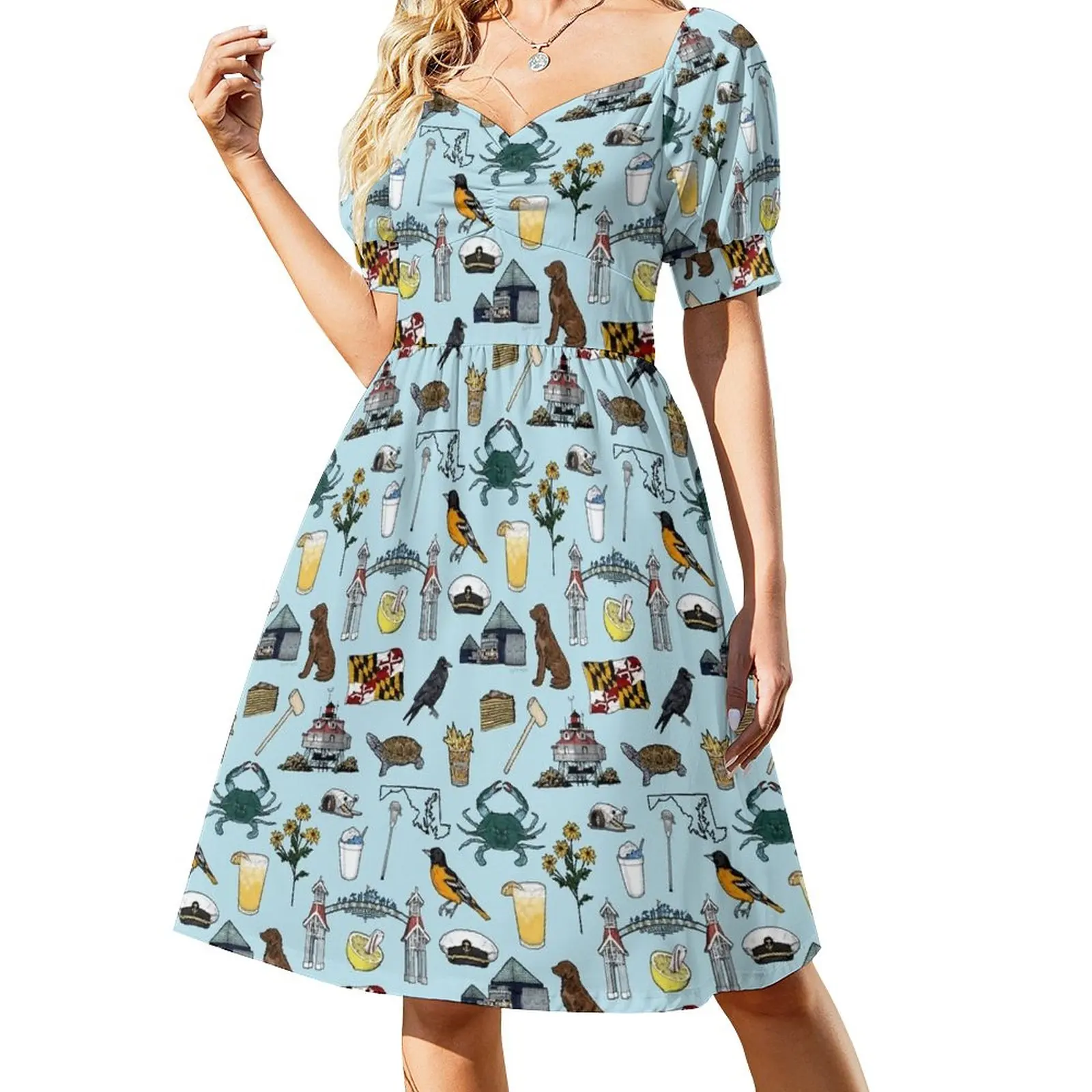 Maryland Pattern - Blue Sleeveless Dress women clothes dresses summer ...