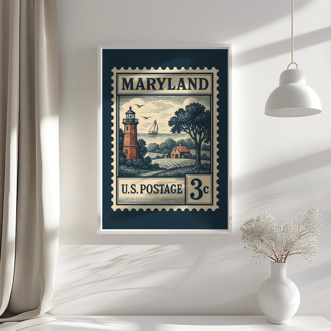 Maryland Postage Stamp Wall Art Vintage-Style Chesapeake Bay Poster ...