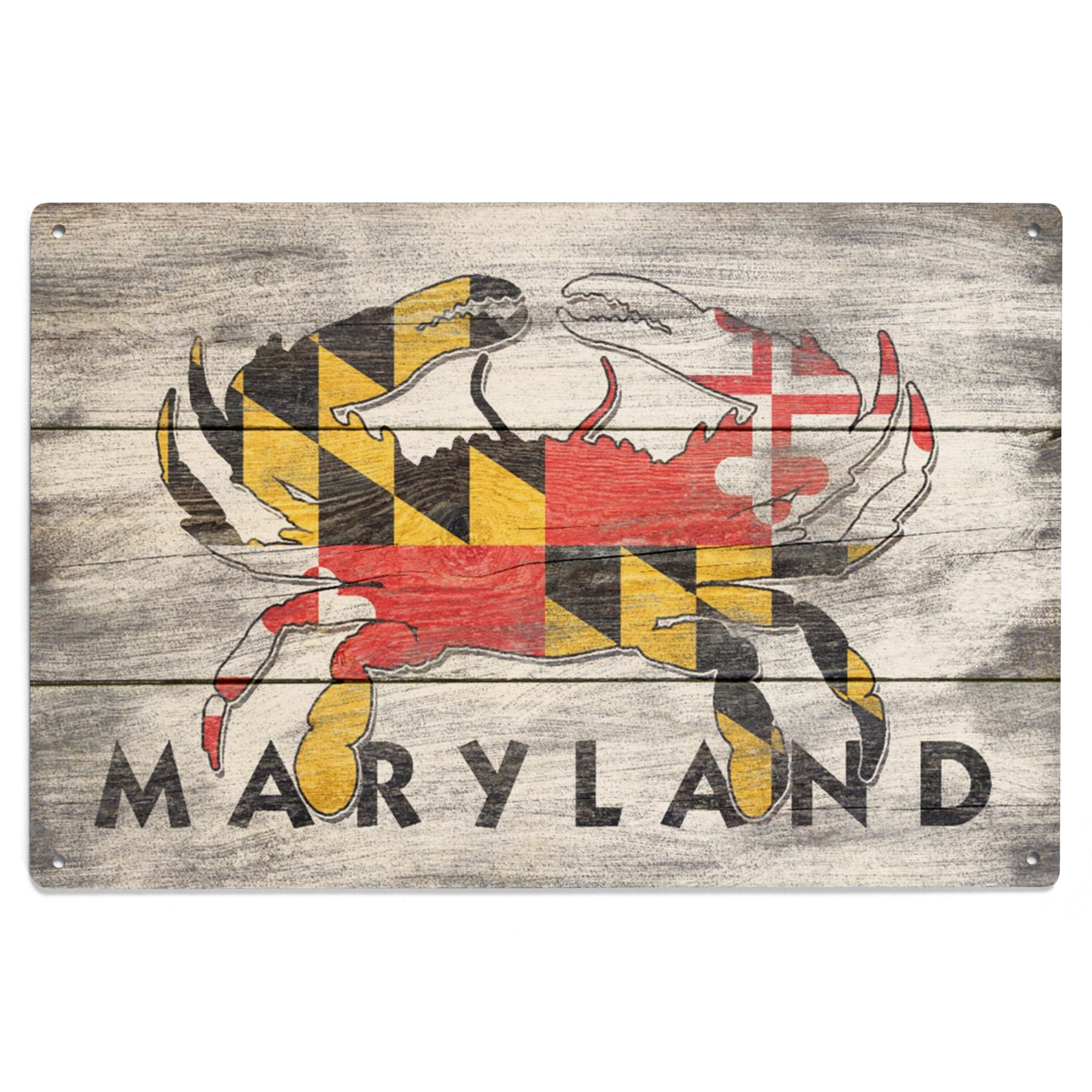 Maryland, Rustic State Flag, Crab Birch Wood Wall Sign (6x9 Rustic Home ...