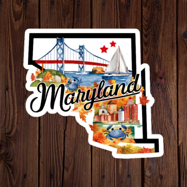Maryland Sticker American Flag State Outline Novelty Laptop Car Sticker ...