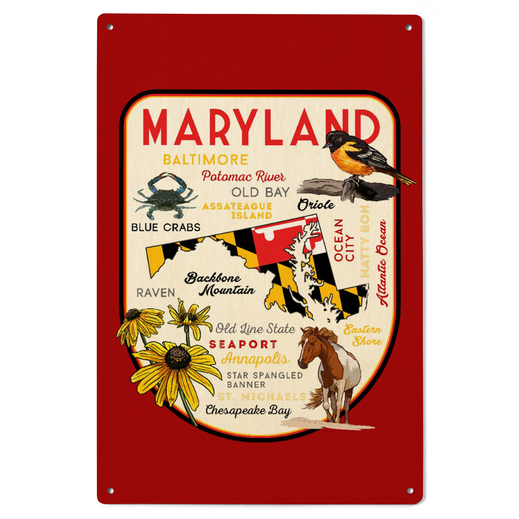 Maryland, Typography and Icons, Black-Eyed Susan, Contour Birch Wood ...