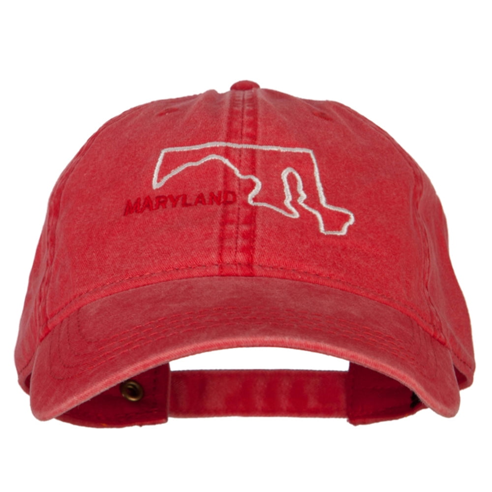 Maryland with Map Outline Embroidered Washed Cotton Twill Cap - Red ...
