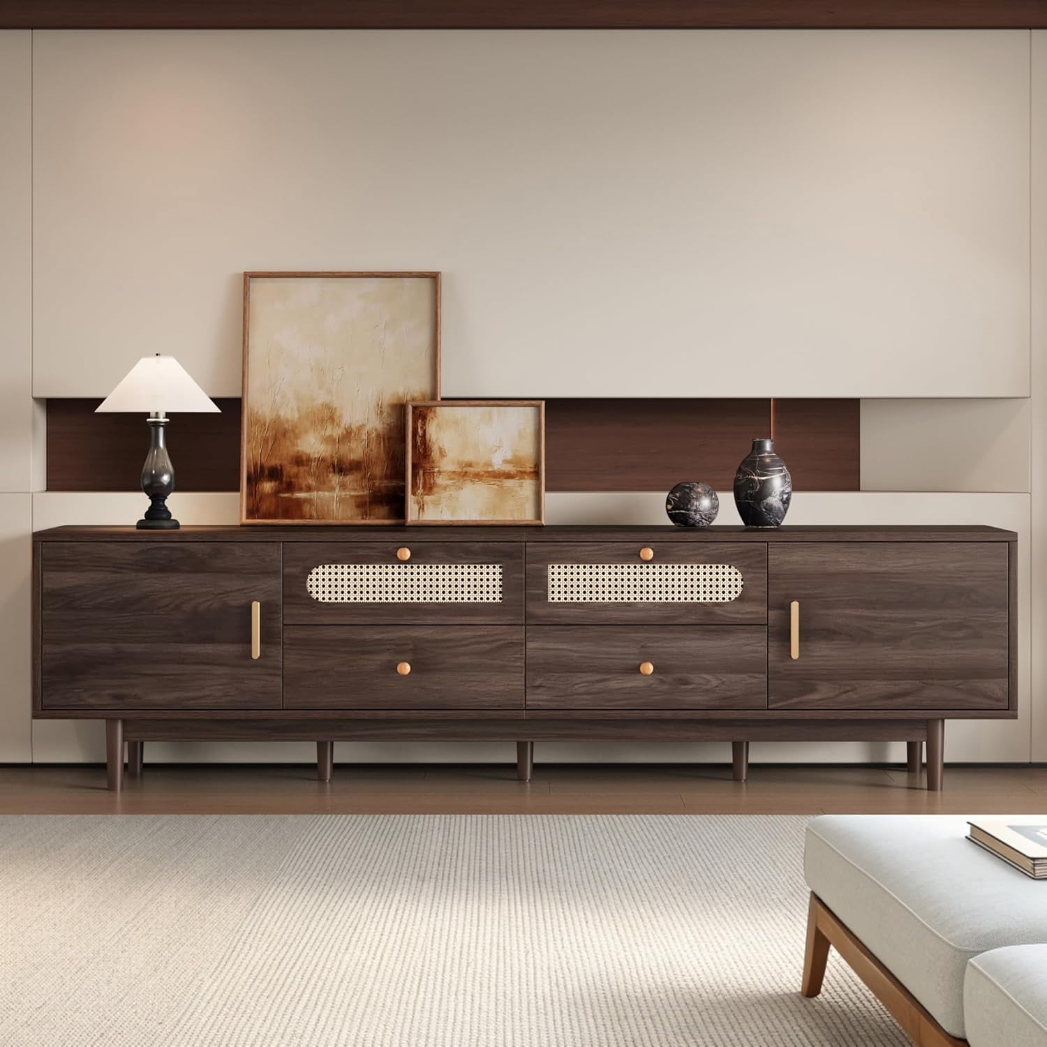 Marzzi Mid-Century Modern TV Stand for 75/80/85 Inch TVs, Boho Media ...