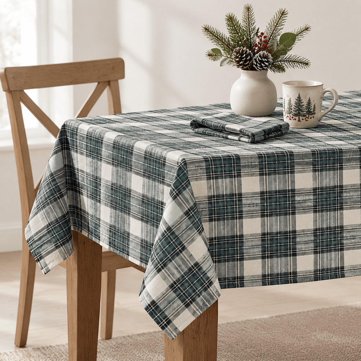 Mas Plaid Tablecloth Rectangle Green And White 60 X 120 - Walmart.com