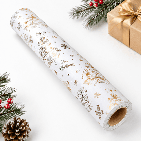 Mas Wrapping Paper White And Gift Foil Tree Winter Holiday Wrap Neutral ...