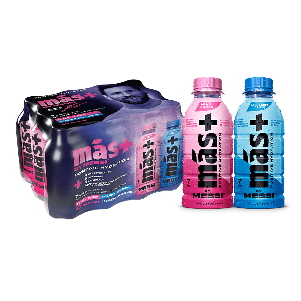 Mas+ by Messi Hydration Drink, 12oz Bottle Variety Pack, 12-Pack ...