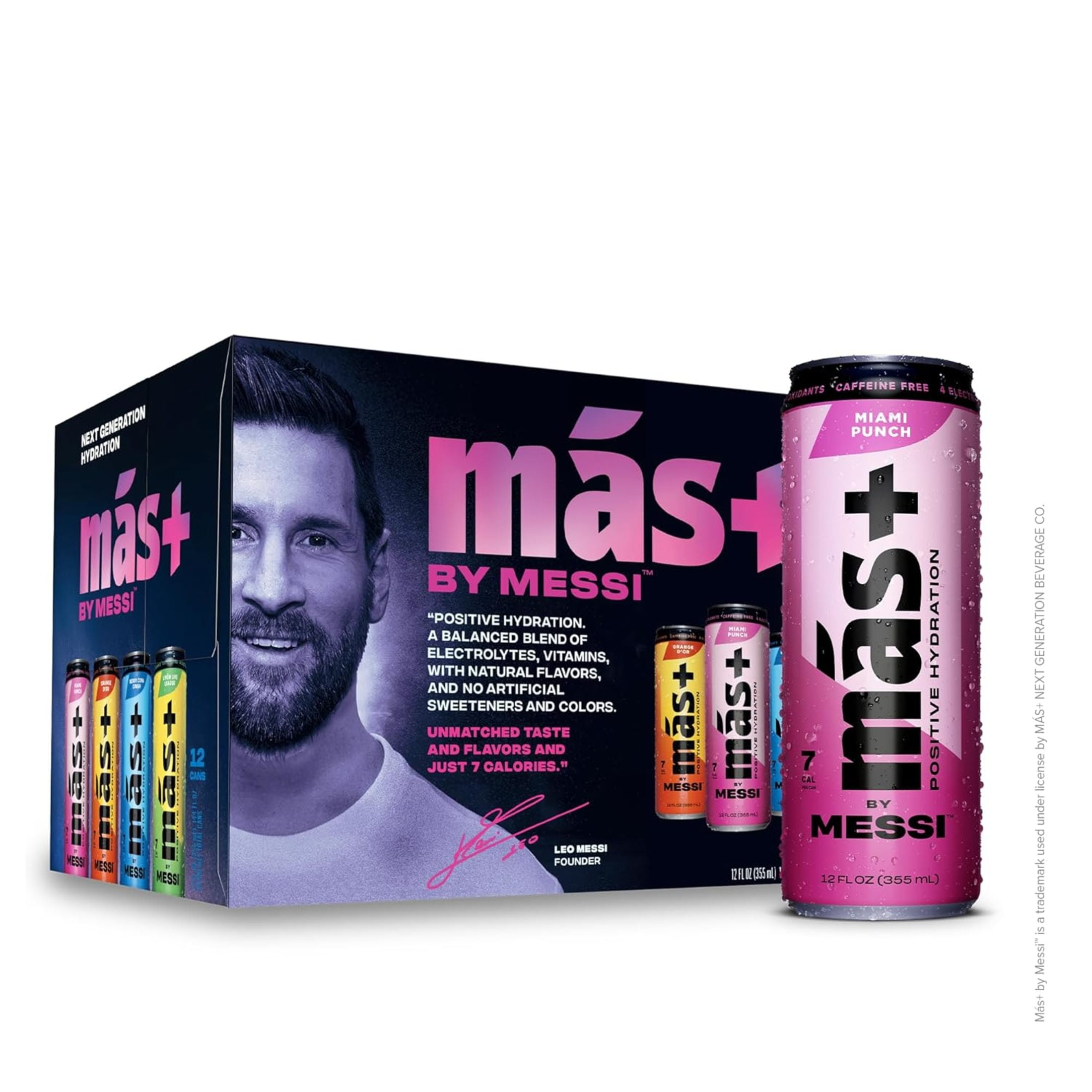 Mas+ by Messi Hydration Sports Drink Variety 12 Pack, 12 fl oz Cans ...