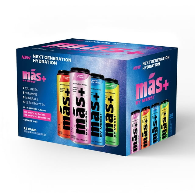 Mas+ by Messi Hydration Drink, Variety 12 Pack, 12 fl oz Cans - Walmart.com