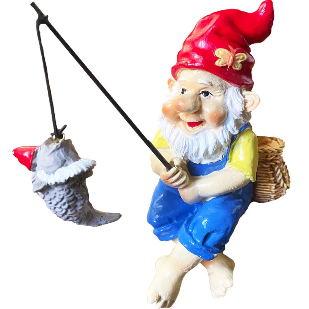 MasGo Fishing Gnome Mini MMF7 Sitter Statue, Fishing Gnome Garden ...