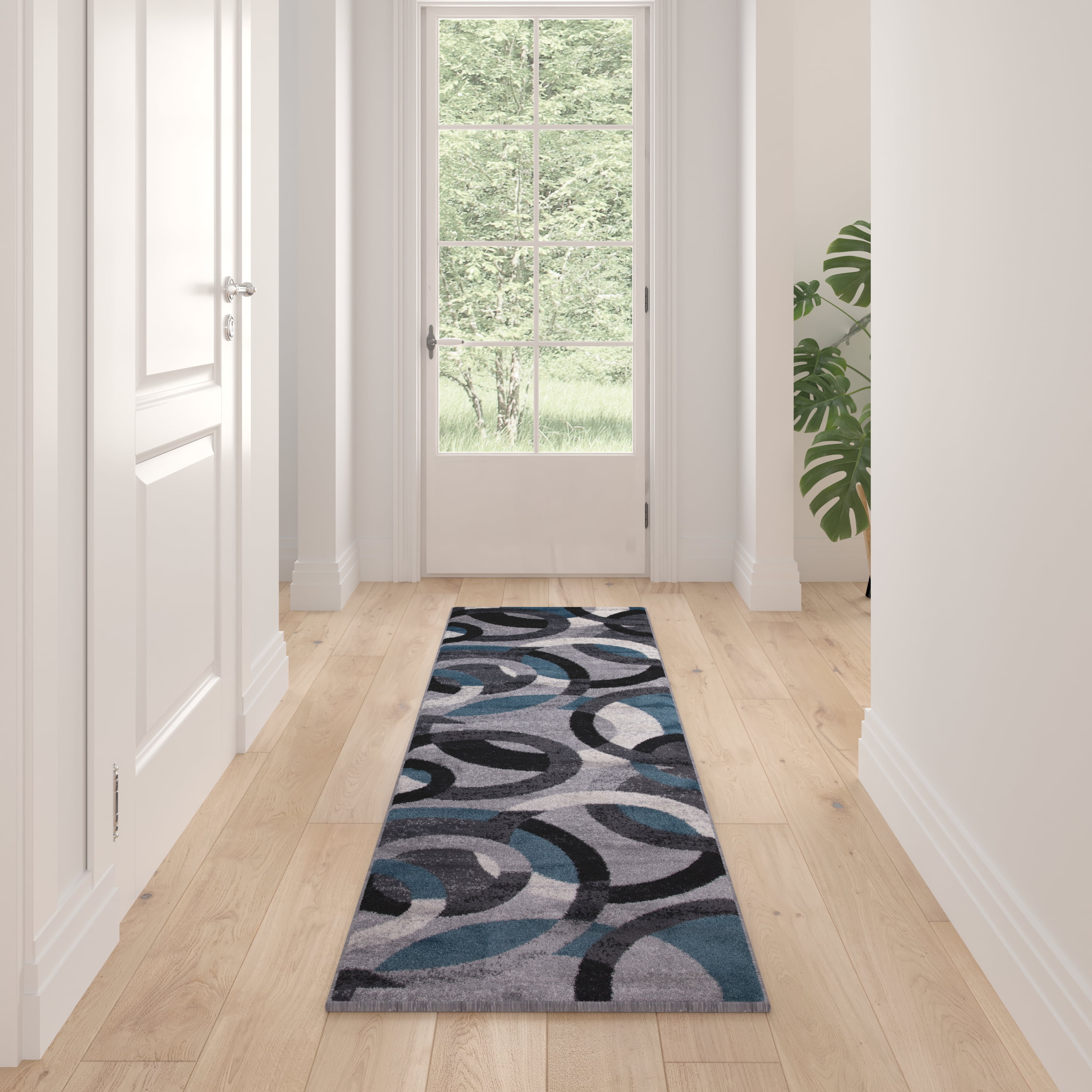 Masada Rugs Accent Rug with Interlocking Circle Pattern in Blue/Grey ...