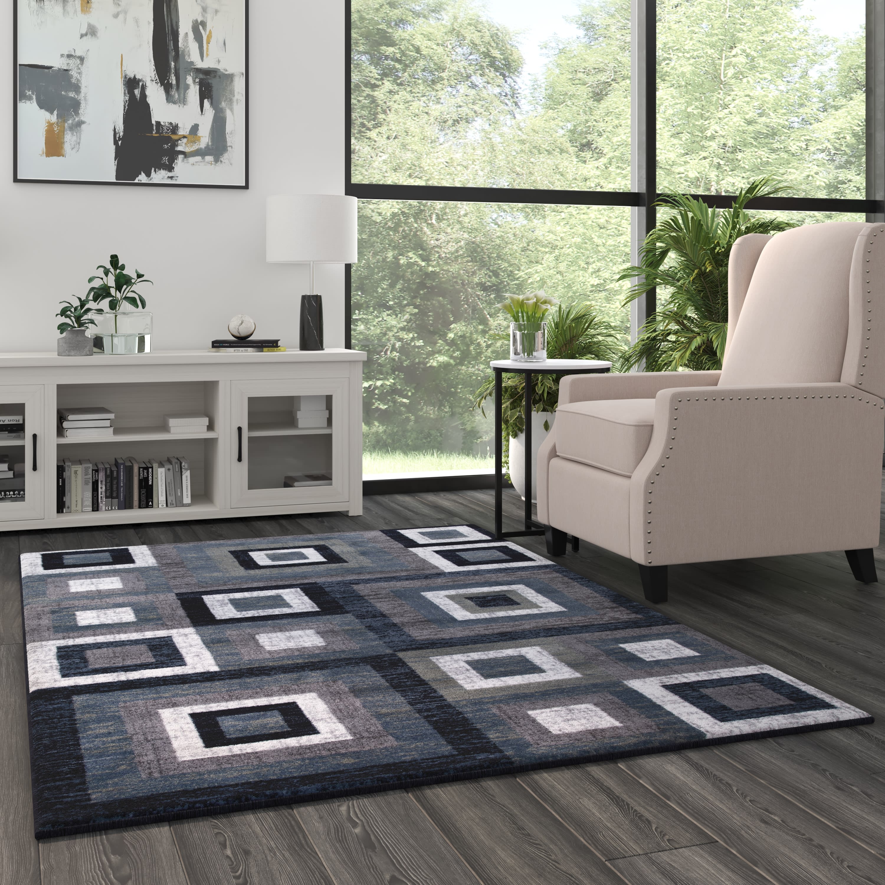 Masada Rugs Masada Rugs, Modern 5'x7' Accent Rug with Geometric Square ...