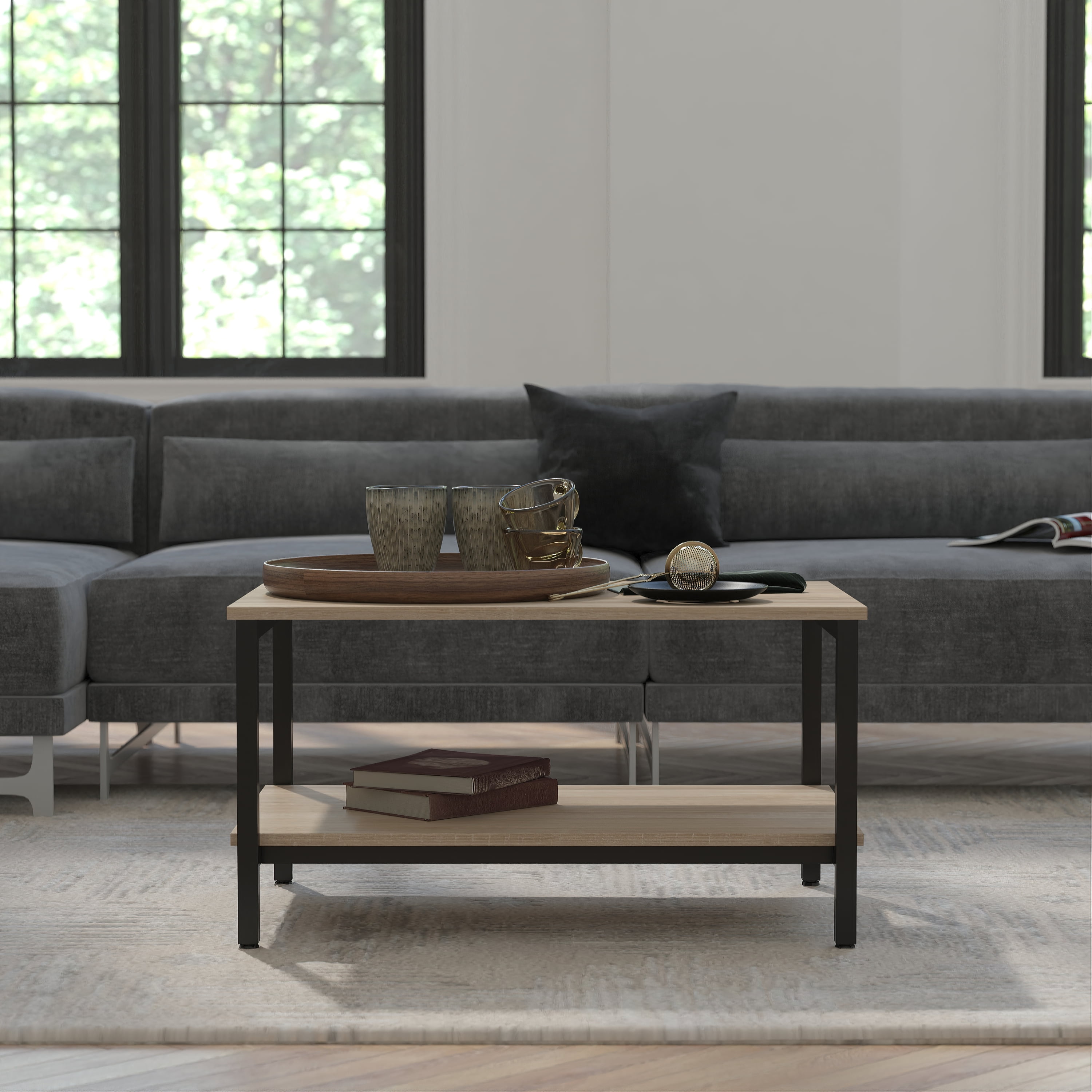 Masada Rugs Modern 2 Shelf Rectangular Metal and Driftwood Finish ...
