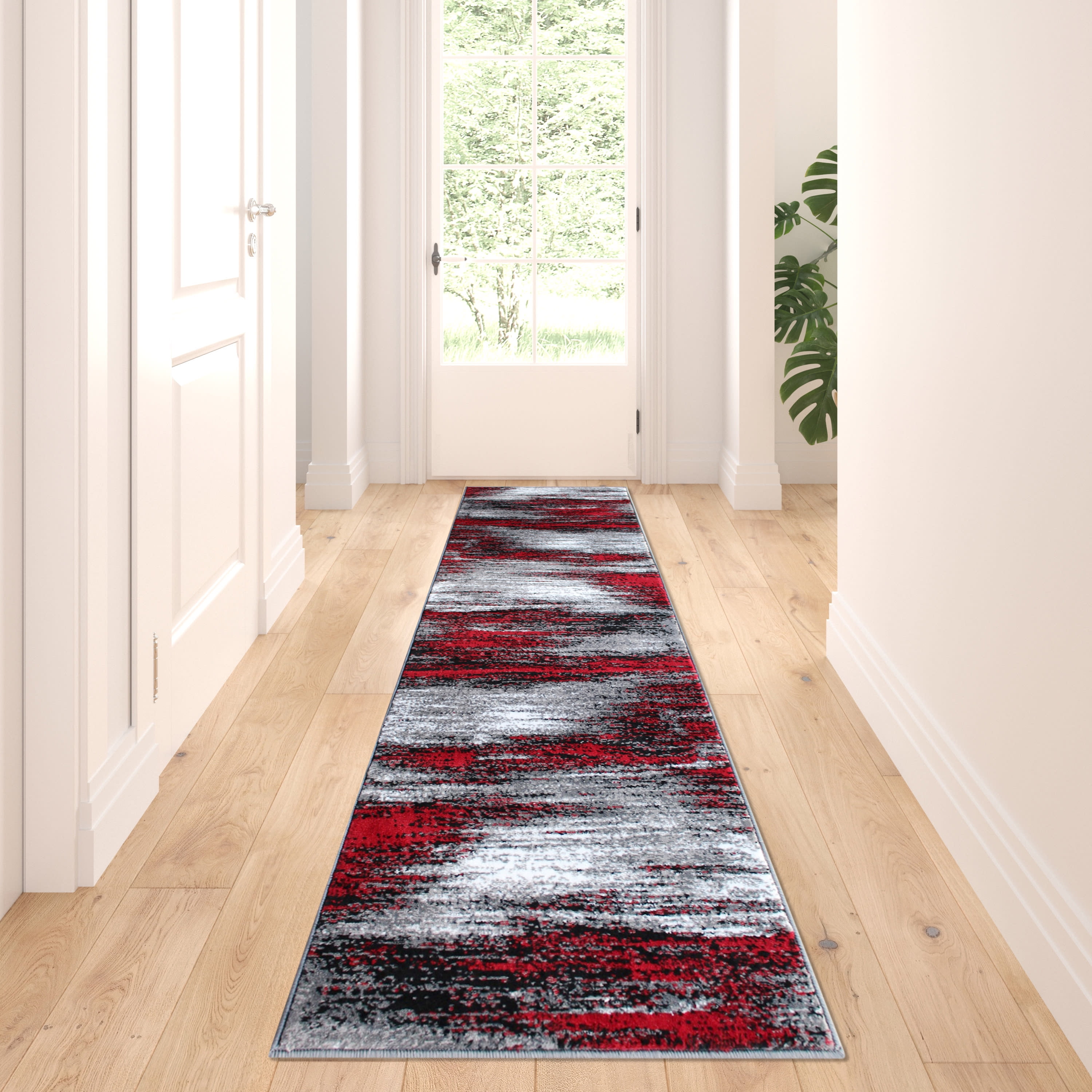 Masada Rugs, Contemporary Indoor Carpet Runner, Red Grey Black, 2ft X ...