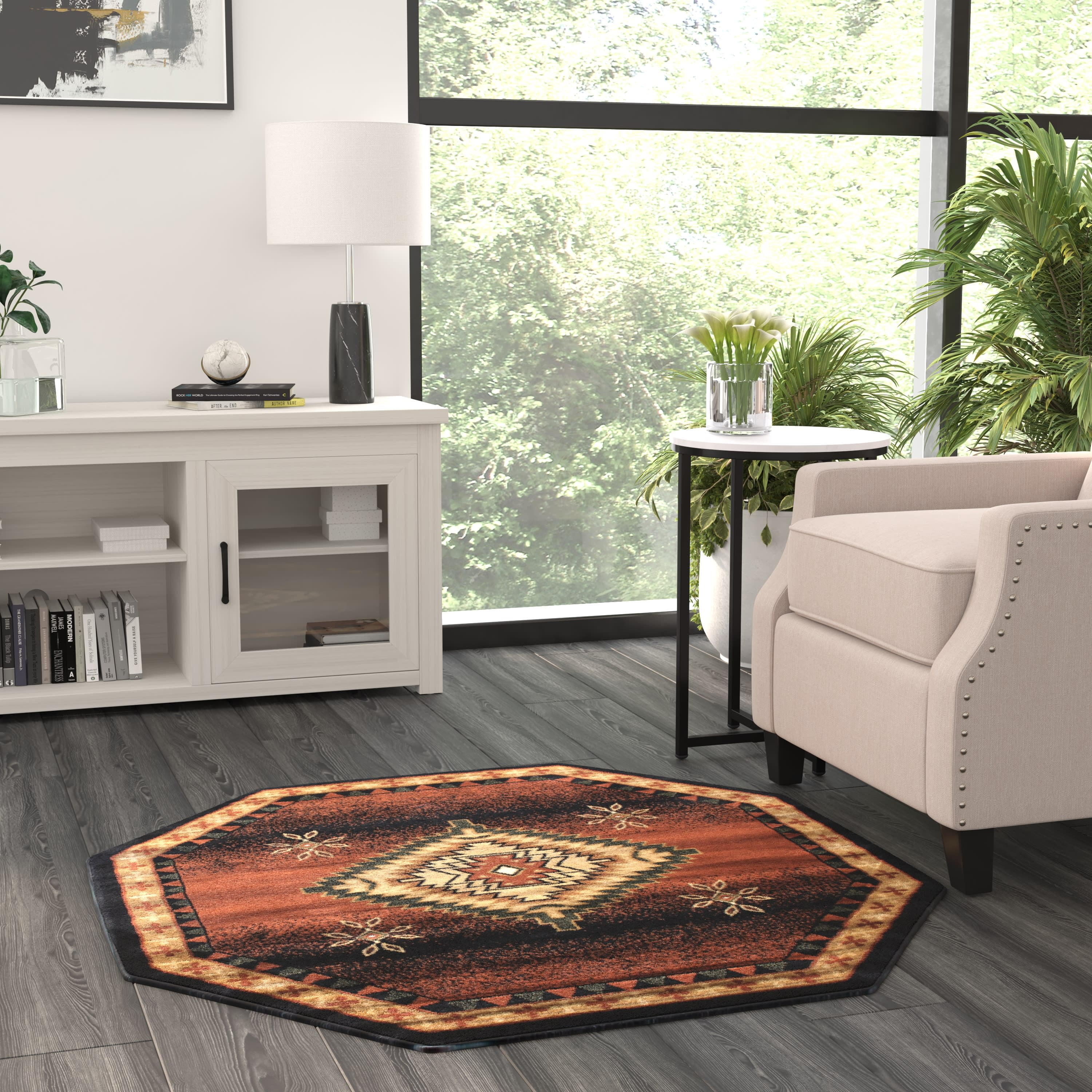 Masada Rugs Southwest Area Rug Design Bellagio 357 Black (4 Feet x 4 ...