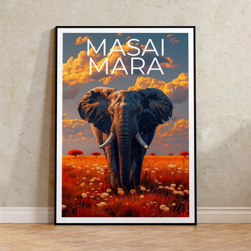 Masai Mara Poster, Masai Mara Print, Elephant Art, Safari Poster ...