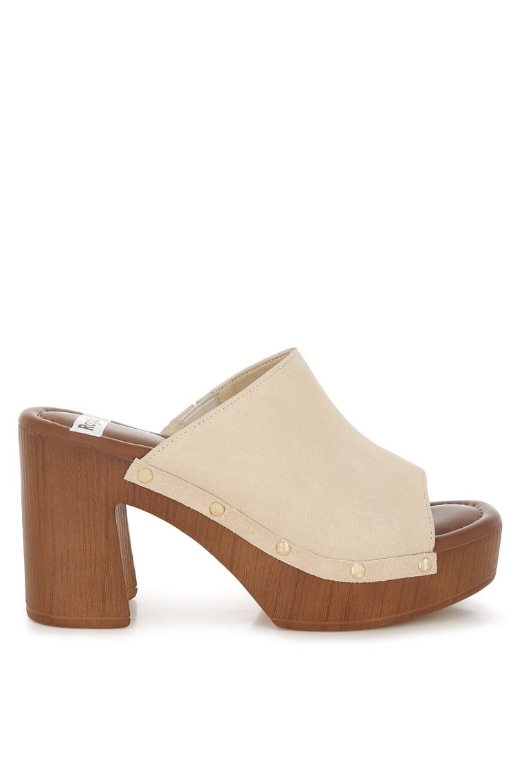 Masaki Soft Suede Leather Wooden Clogs - Walmart.com