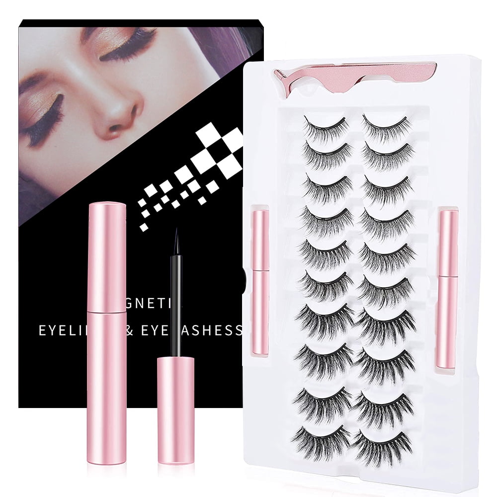 Mascarry Magnetic False Eyelashes Kit, 10 Pairs Reusable Faux Mink ...