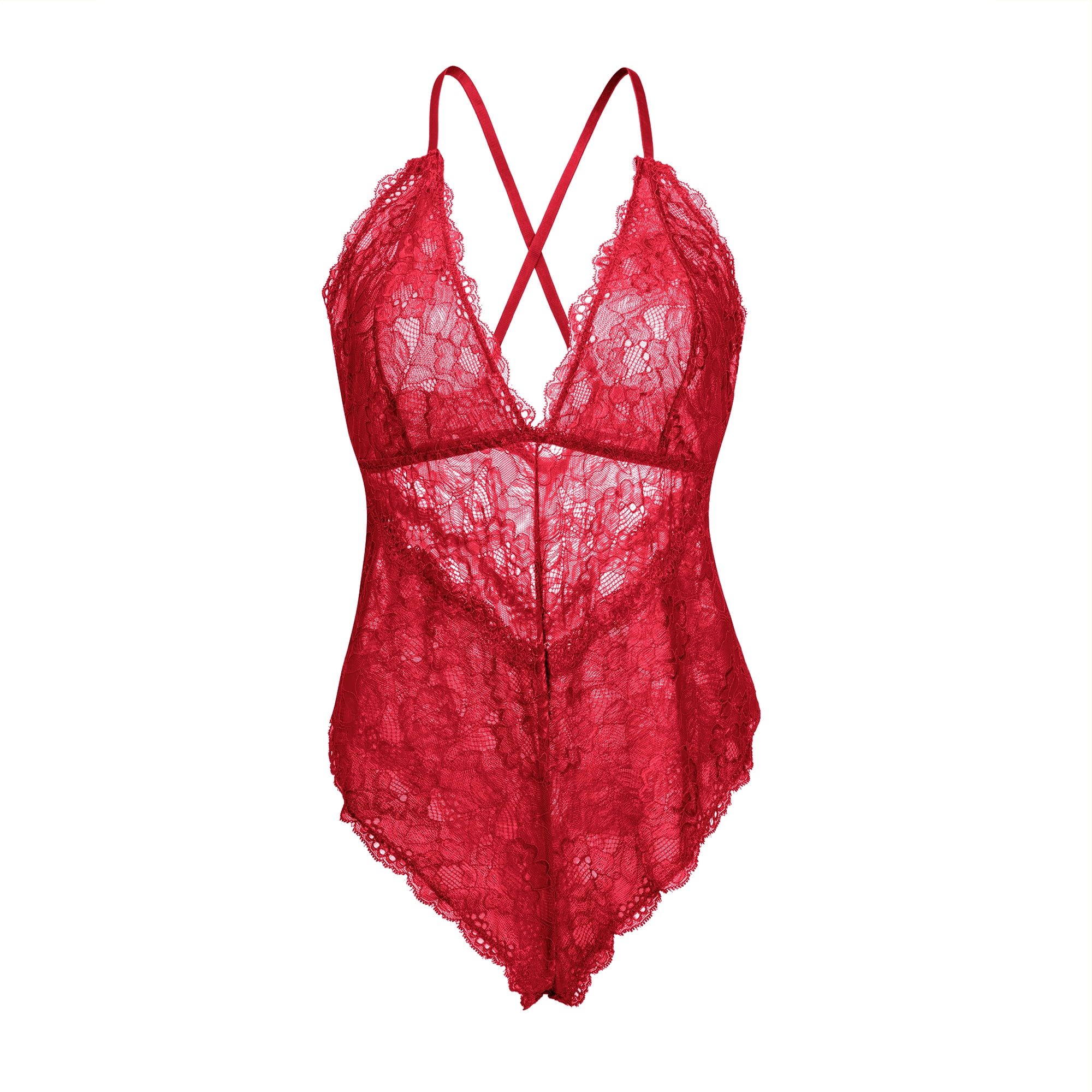 Mascarry Women One Piece Lingerie Deep V Teddy Sexy Lace Bodysuit