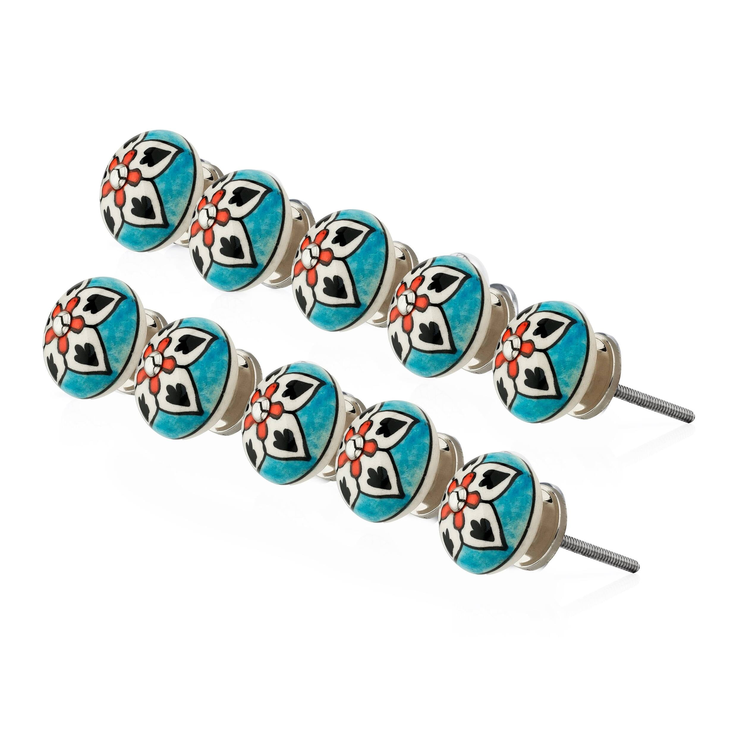 Mascot Hardware Flower on Blue & Multicolor Cabinet Knob Pack-10 ...