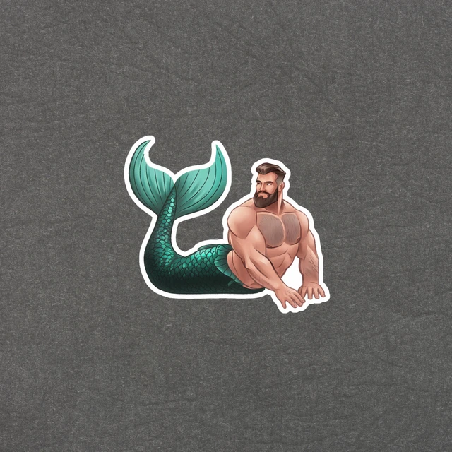 Masculine Merman Sticker: Shirtless Bearded Man With Green Fishtail ...