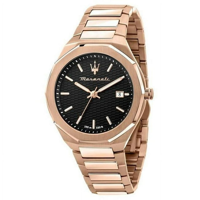 Maserati Stile Rose Gold Stainless Steel Black Dial Quartz 100M Men ...