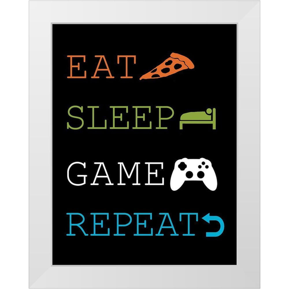 Masey St. Studios 12x14 White Modern Wood Framed Museum Art Print Titled - Eat-Sleep-Game-Repeat ...