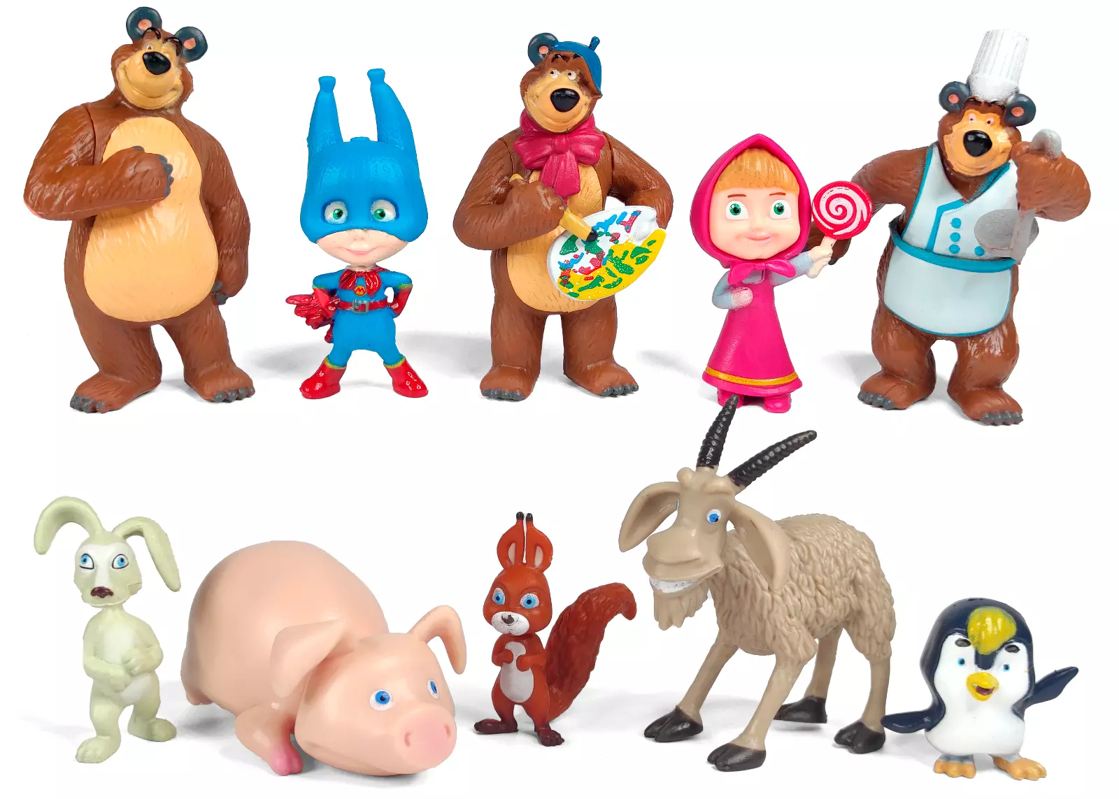 Masha And The Bear Set of 10 PCS PVC Cake Toppers Action Figures Free ...