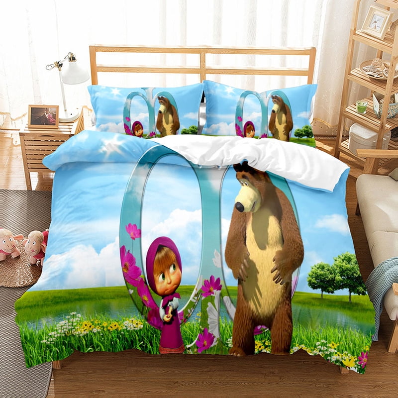 Masha and The Bear Cartoon Children Bedding Set King Queen Double Full ...