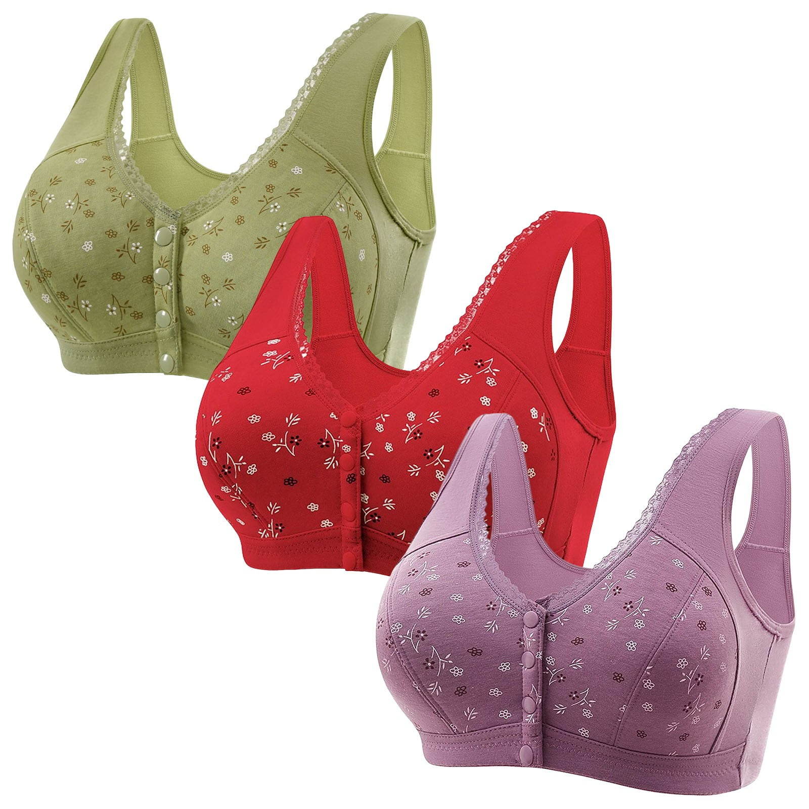 Mashaouyo Bras for Women Lace Front Button Shaping Cup Adjustable ...