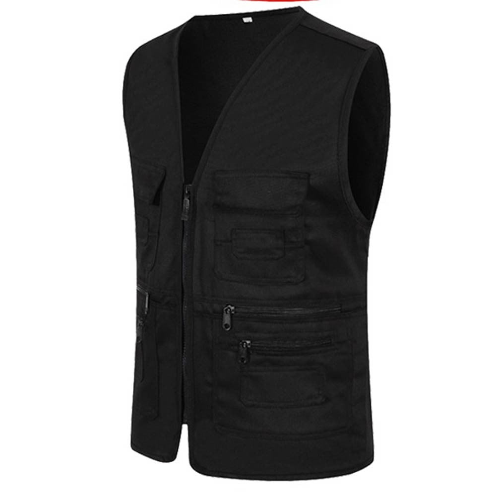 Mashaouyo Men Jacket Vest Men Zipper Casual Multi Pocket Sleeveless ...
