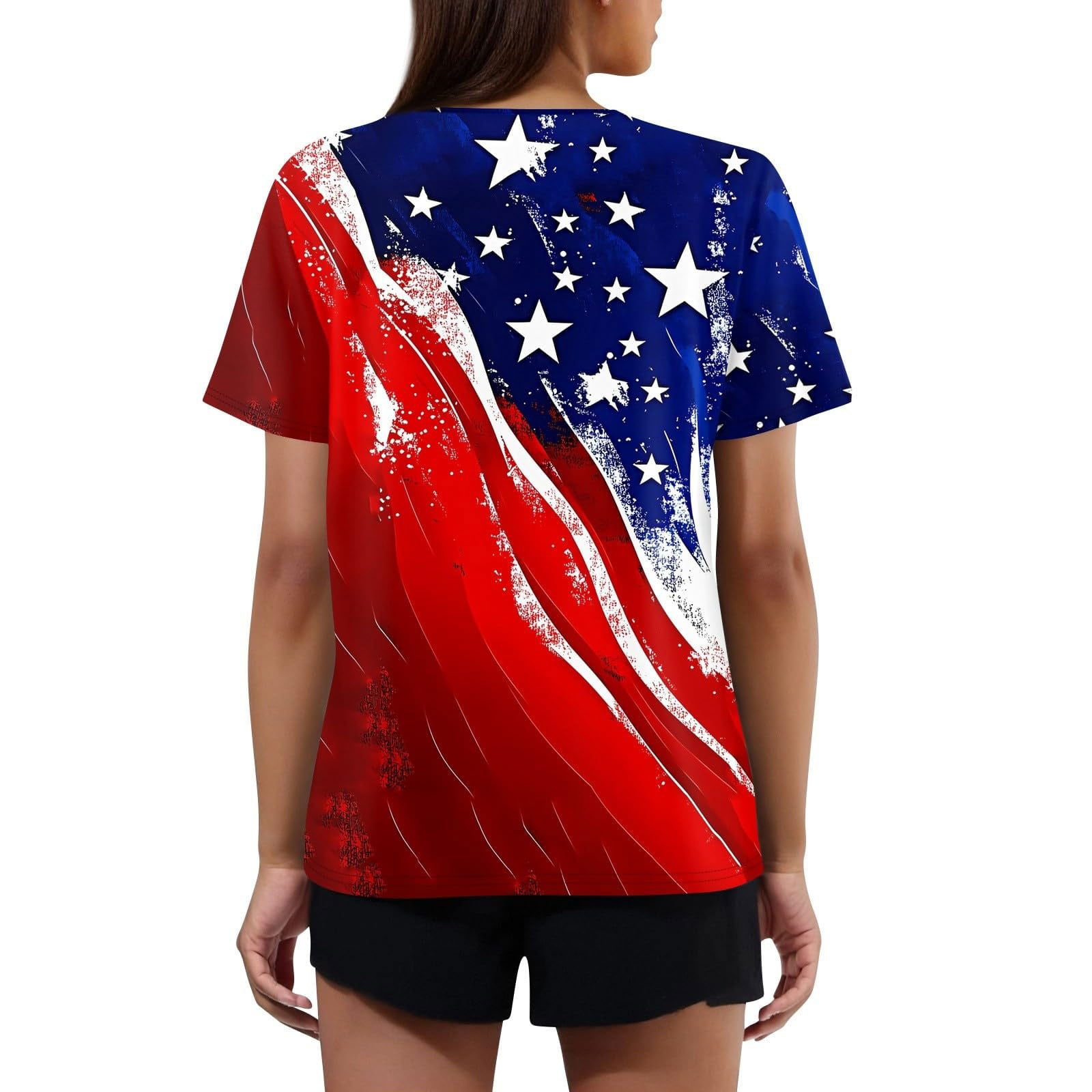 Mashaouyo Short Sleeve Shirts for Women Graphic Tees 4Th Of July V Neck 2025 American Flag ...