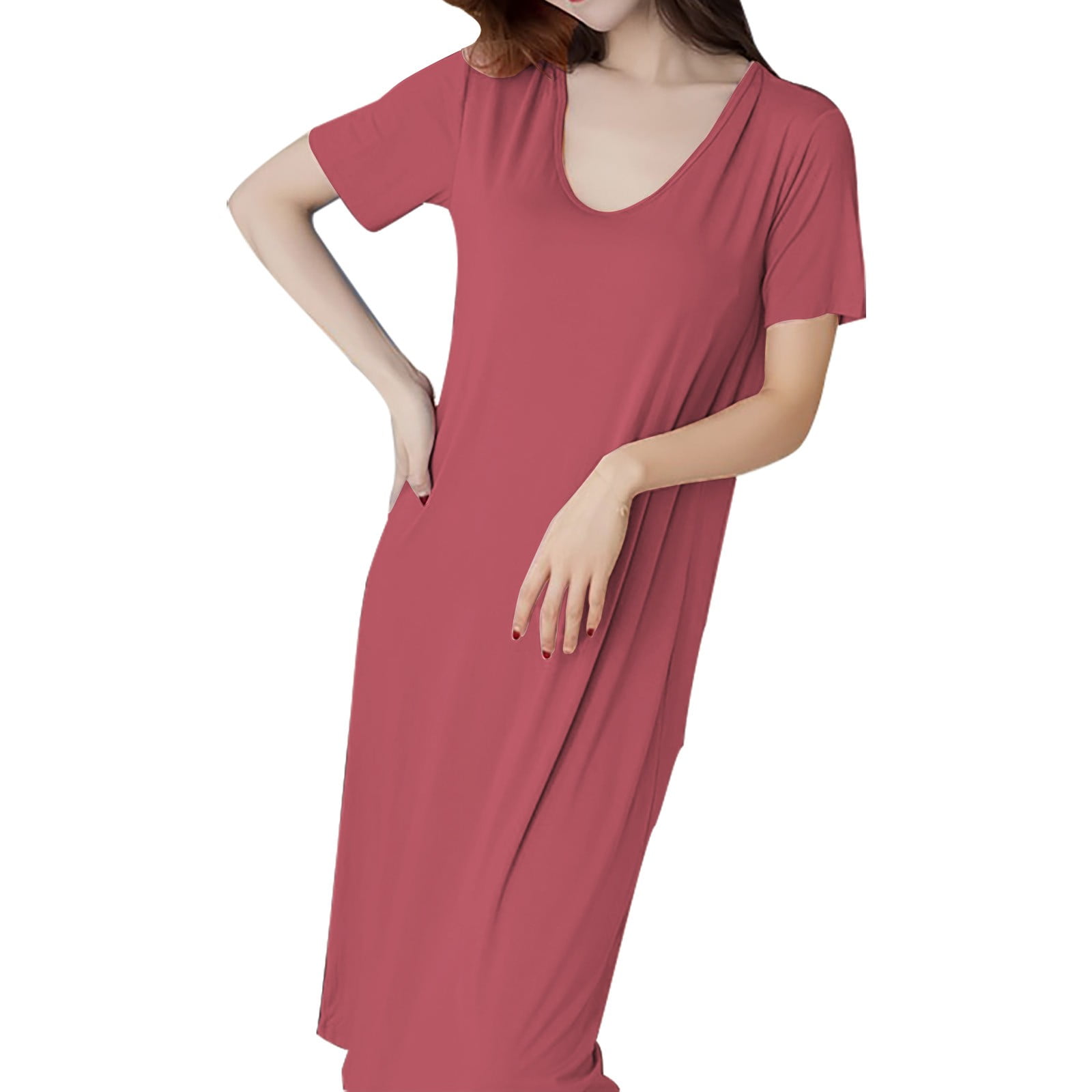 Mashaouyo Women's Soft Nightgown Sleep Dress Summer Short Sleeve Comfy ...