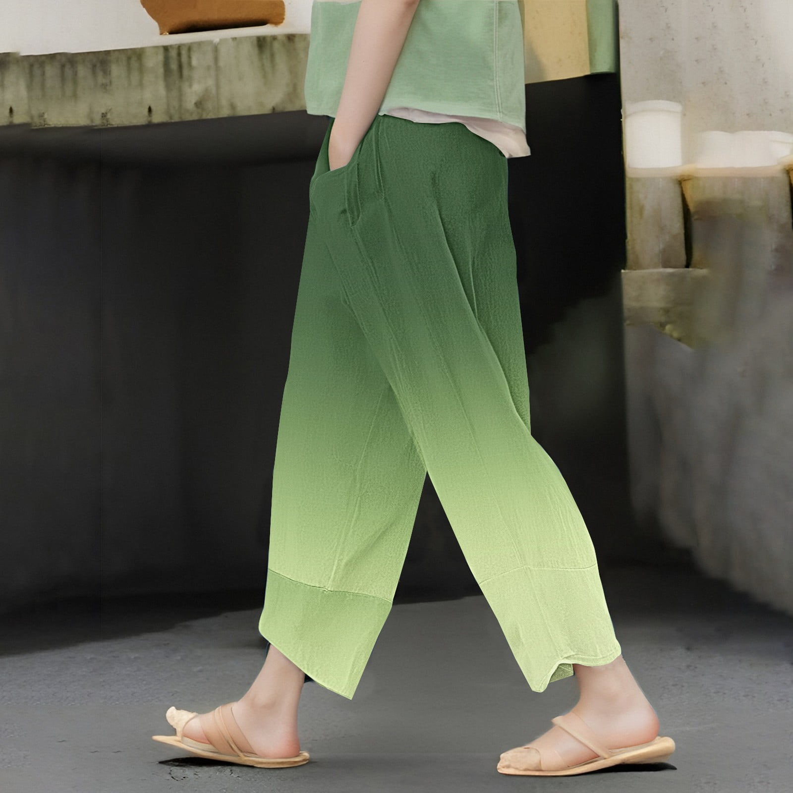 Valueadd Wige Leg Pants for Women Linen Pants Baggy Cropped Trouser ...