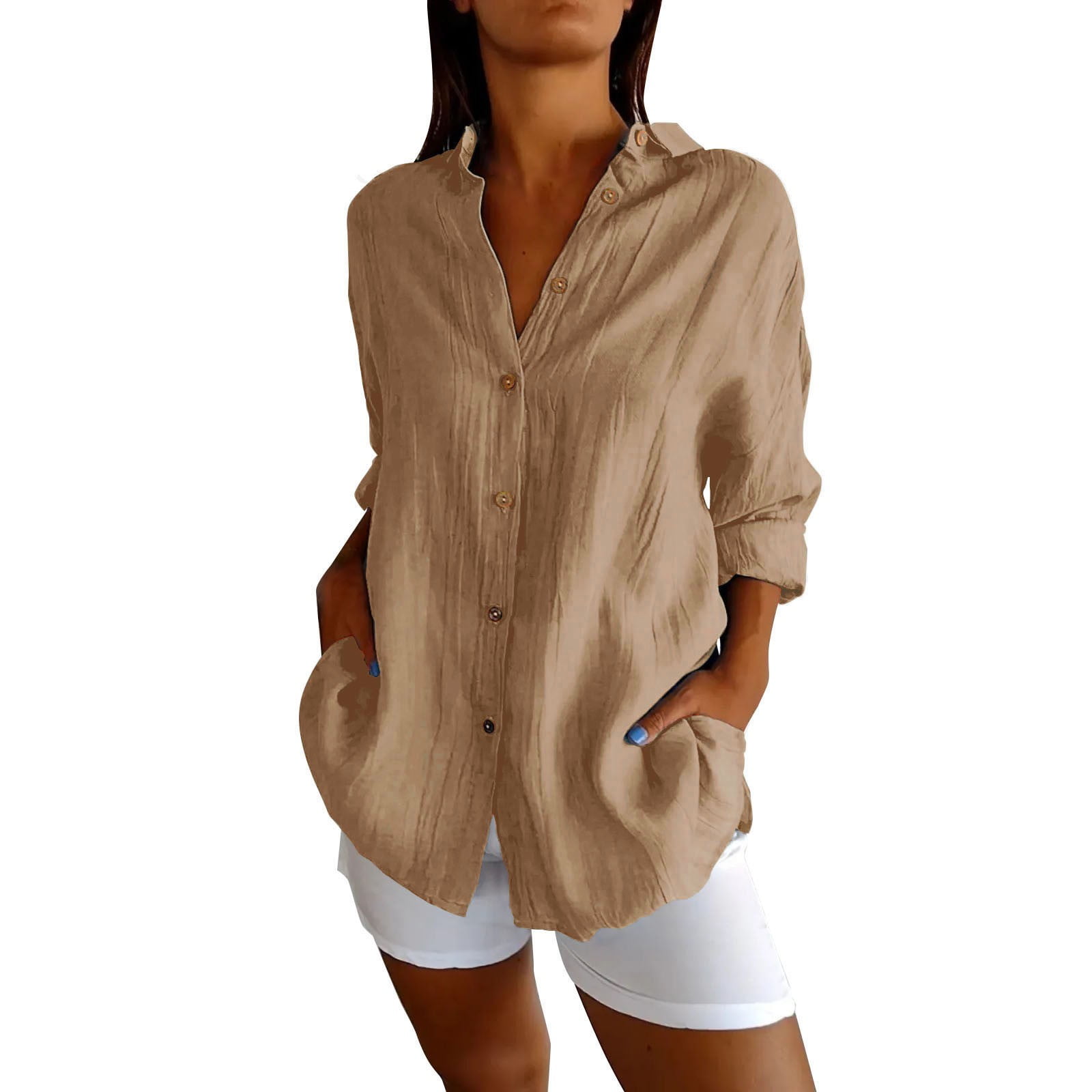 Mashaouyo Women's Classic-Fit Long-Sleeve Lightweight Pleated Textured ...