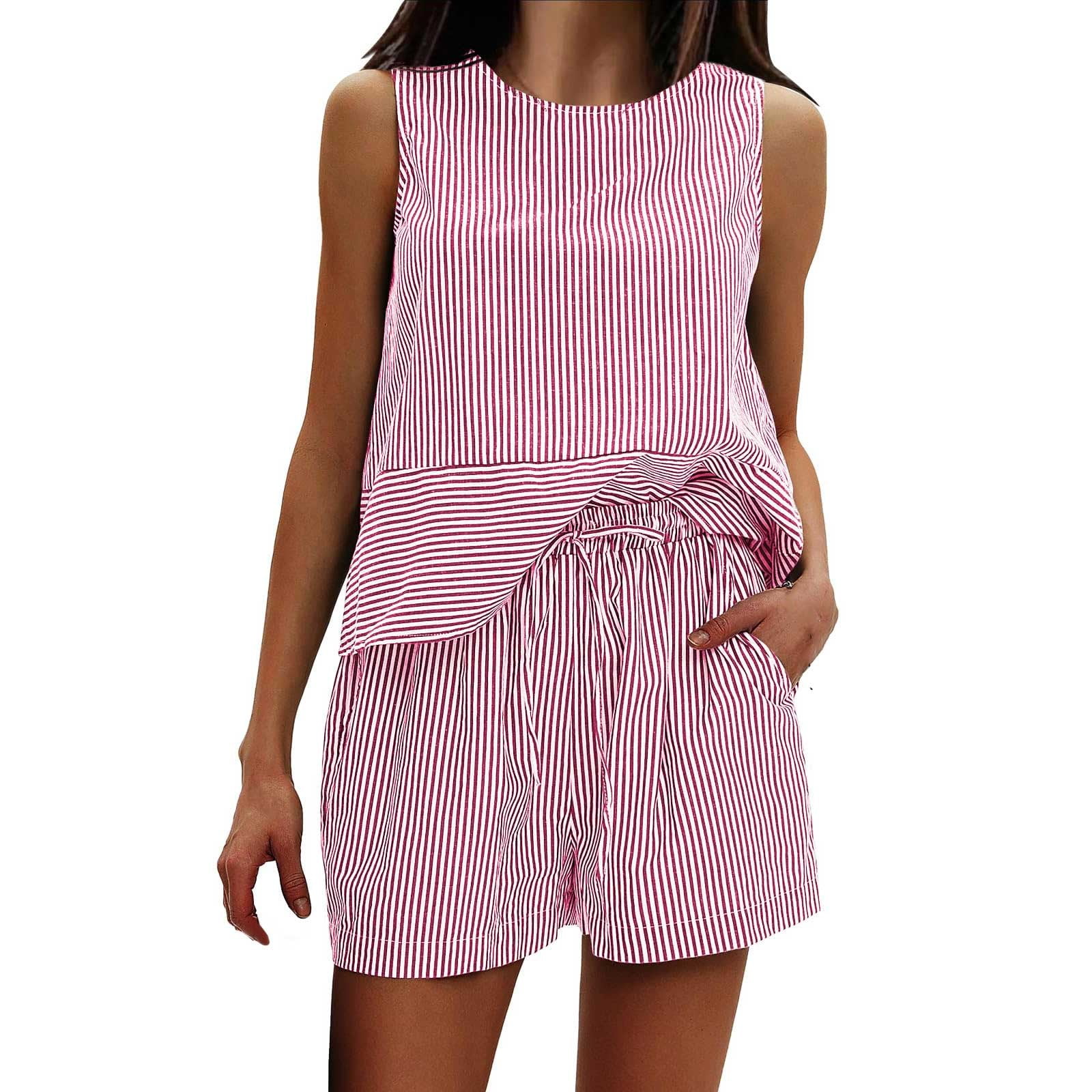 Mashaouyo Women's Summer 2 Piece Outfits Sleeveless Tank Top Matching ...