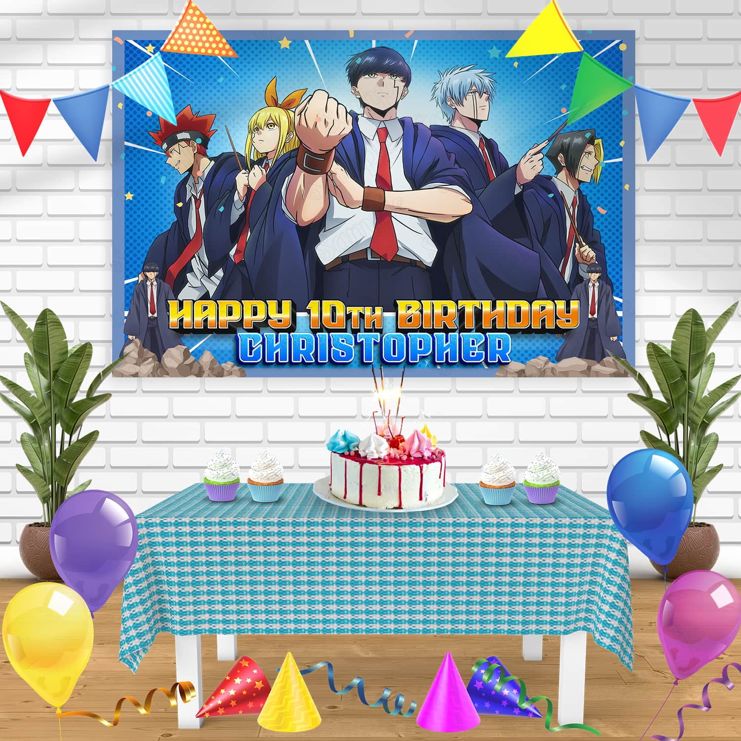 Mashle Magic And Muscles Bn Birthday Banner Personalized Party Backdrop ...