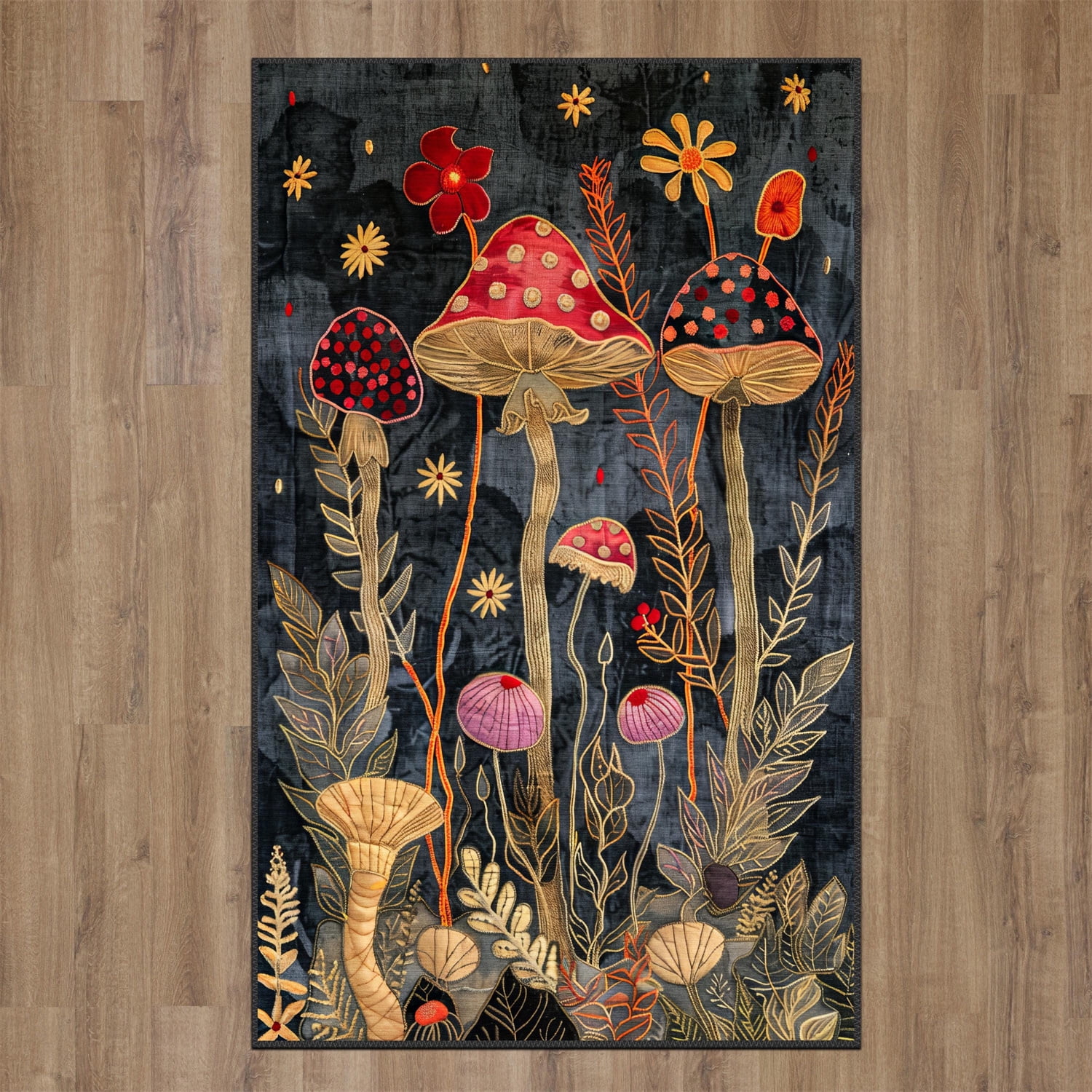 Mashroom Floral Rug Nature-Inspired rative Rug Washable Non-Slip Forest ...