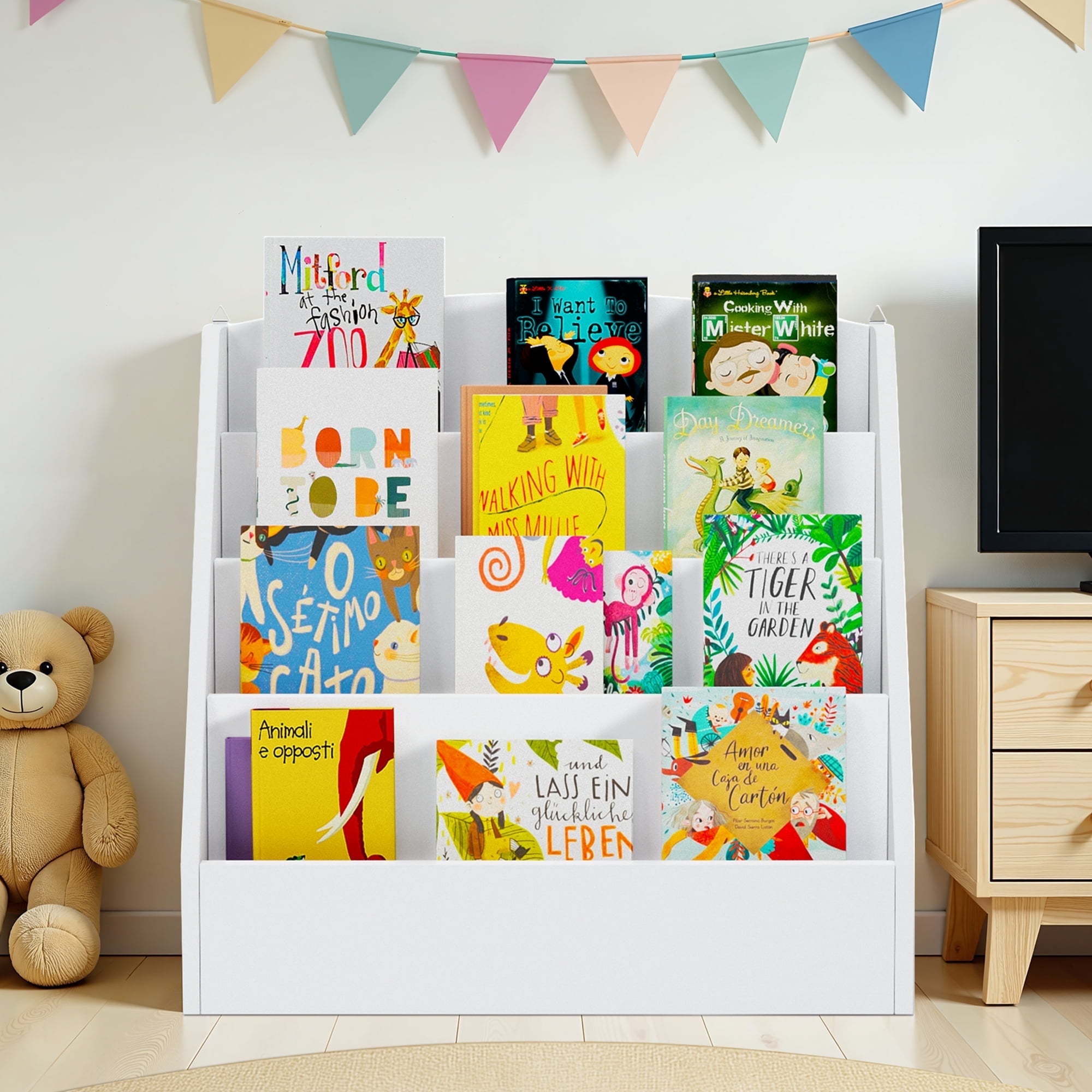 Masiis Bookshelf 4-Tier Rooms Book Display Shelve youngster for ...