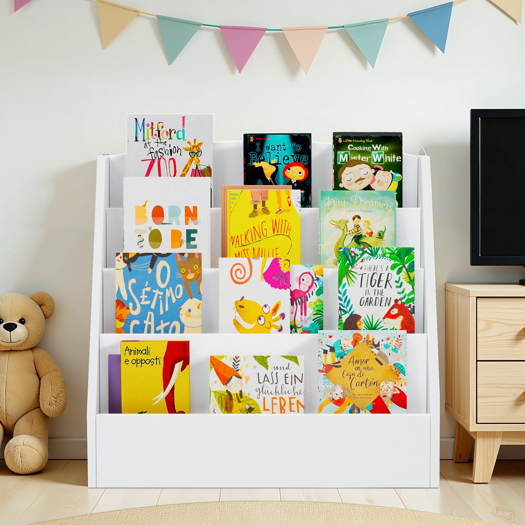 Masiis Kids Bookshelf 5-Tier Kids Bookcase for Rooms Gray Book Display ...