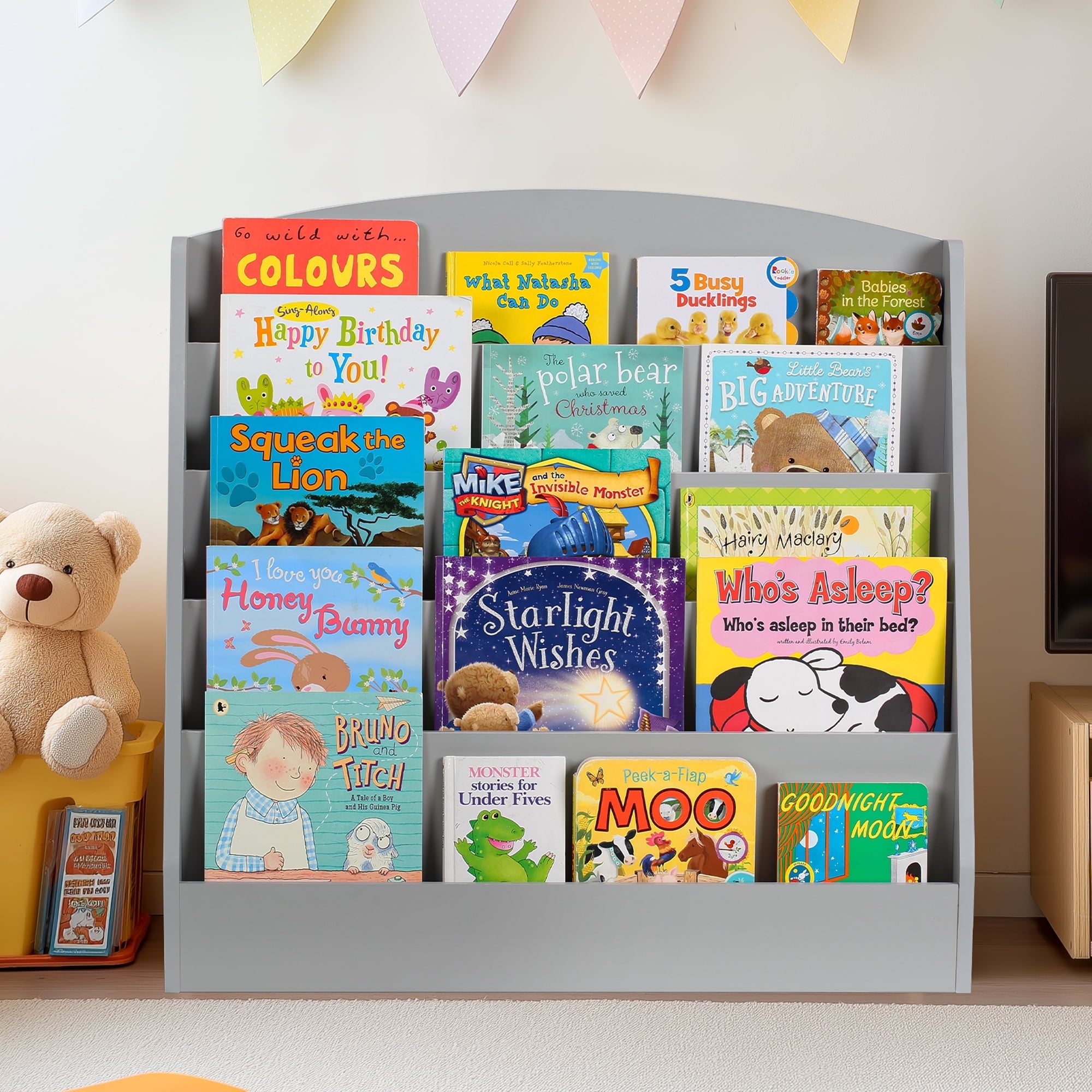 Masiis 5-Tier Children's Wooden Bookshelf: Stable, High-Quality Gray ...