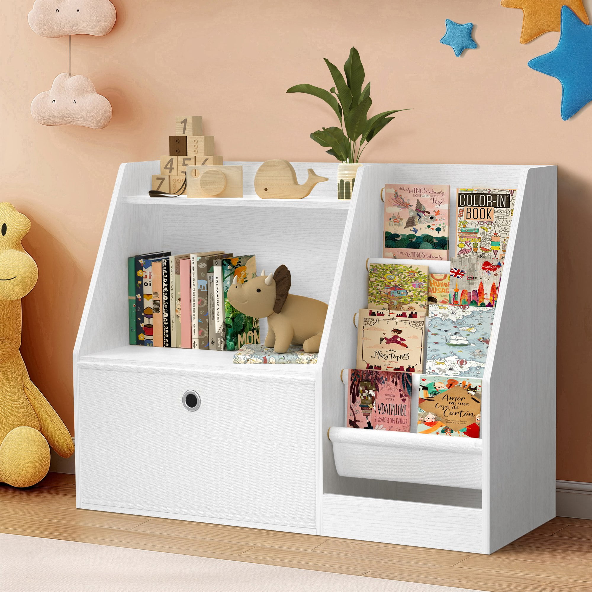 Masiis Teenager Bookshelf with Pull-Out Drawer, 4 Tier Teenager ...