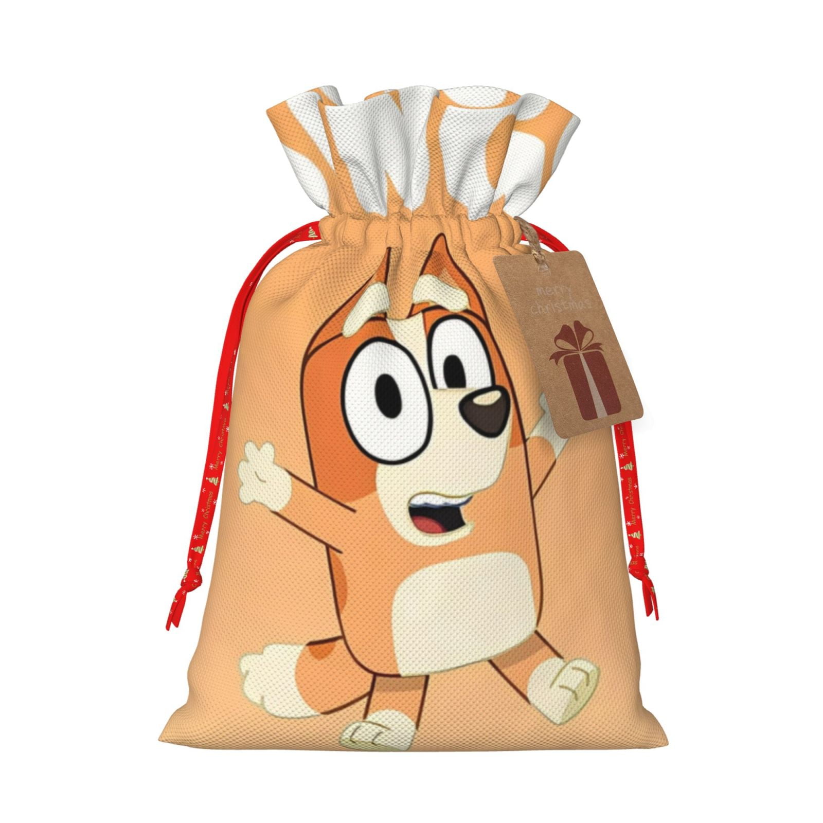 Masiiu Bluey Print Christmas Gift Bag, Burlap Drawstring Pouch with ...