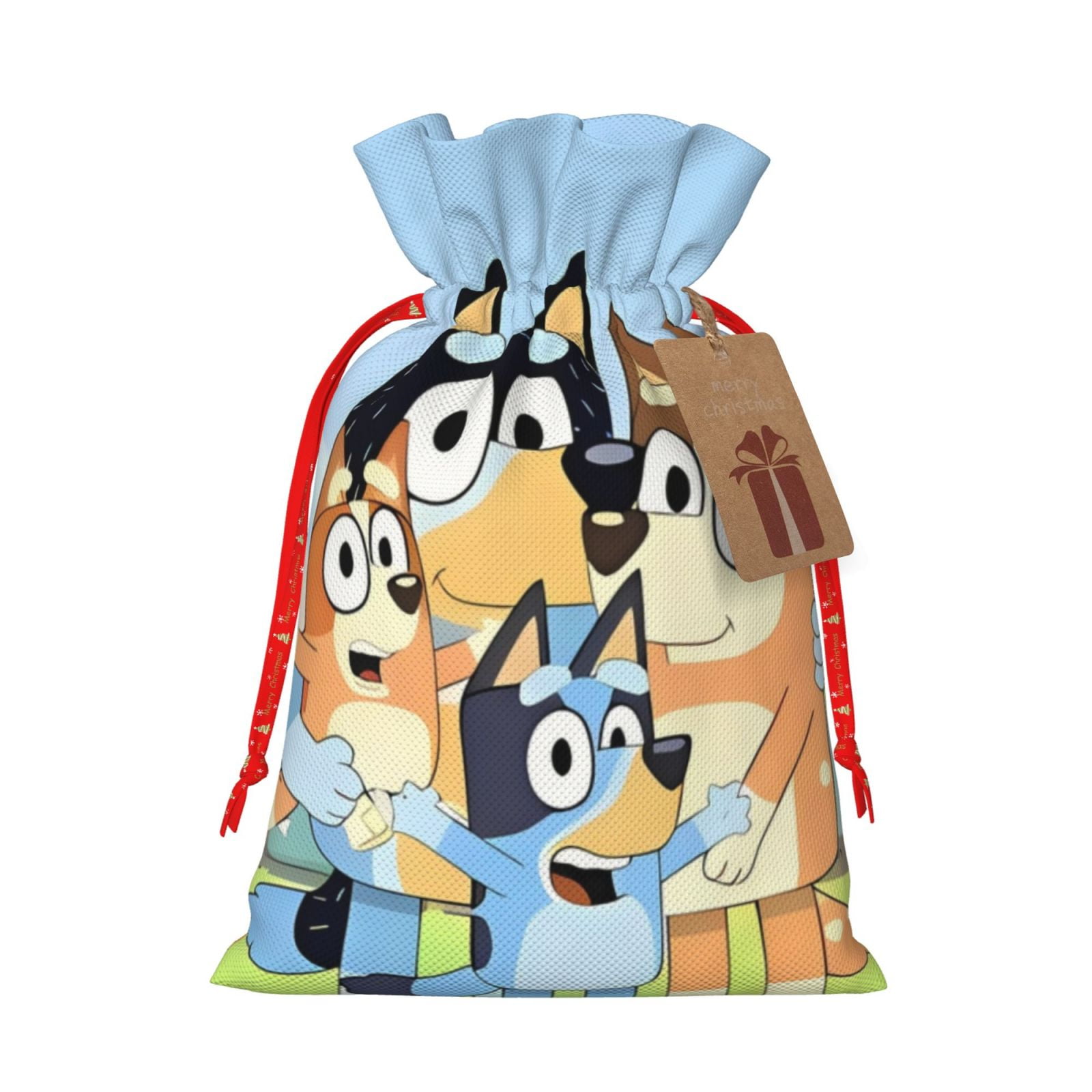 Masiiu Bluey Print Christmas Gift Bag, Burlap Drawstring Pouch with ...