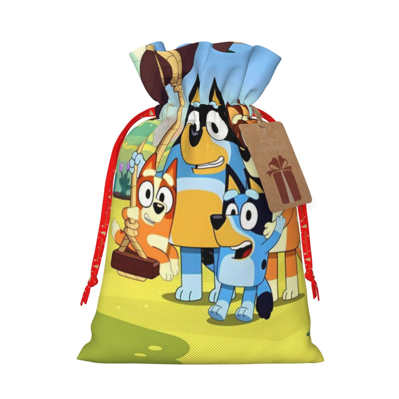 Masiiu Bluey Print Christmas Gift Bag, Burlap Drawstring Pouch with ...