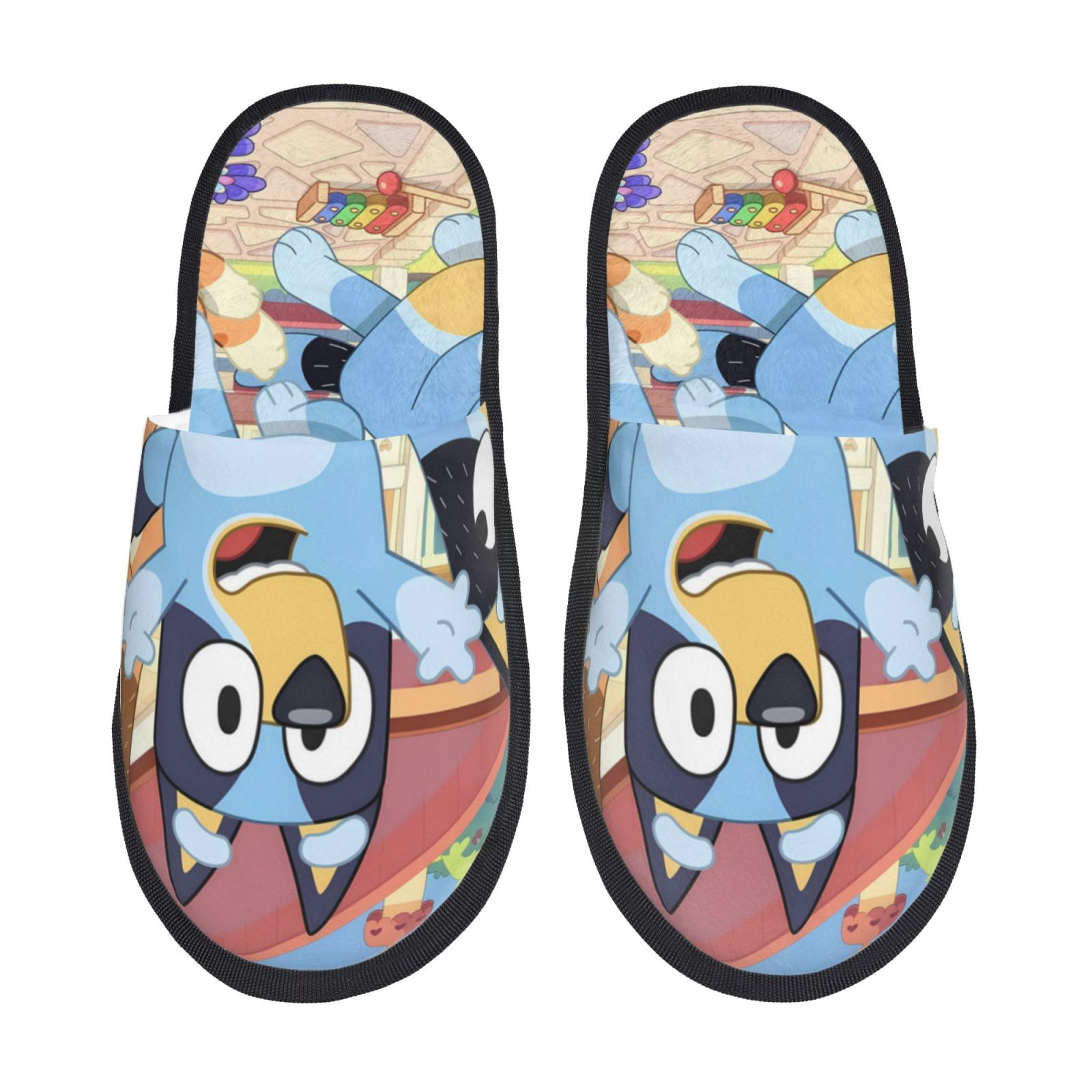 Masiiu Bluey Print Furry Slippers for Indoor, Soft Plush Upper EVA Sole ...