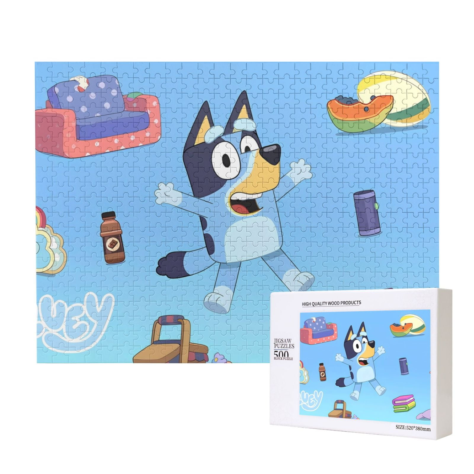 Masiiu Bluey Print Picture Puzzle 500 Pieces Horizontal - Wooden Jigsaw ...