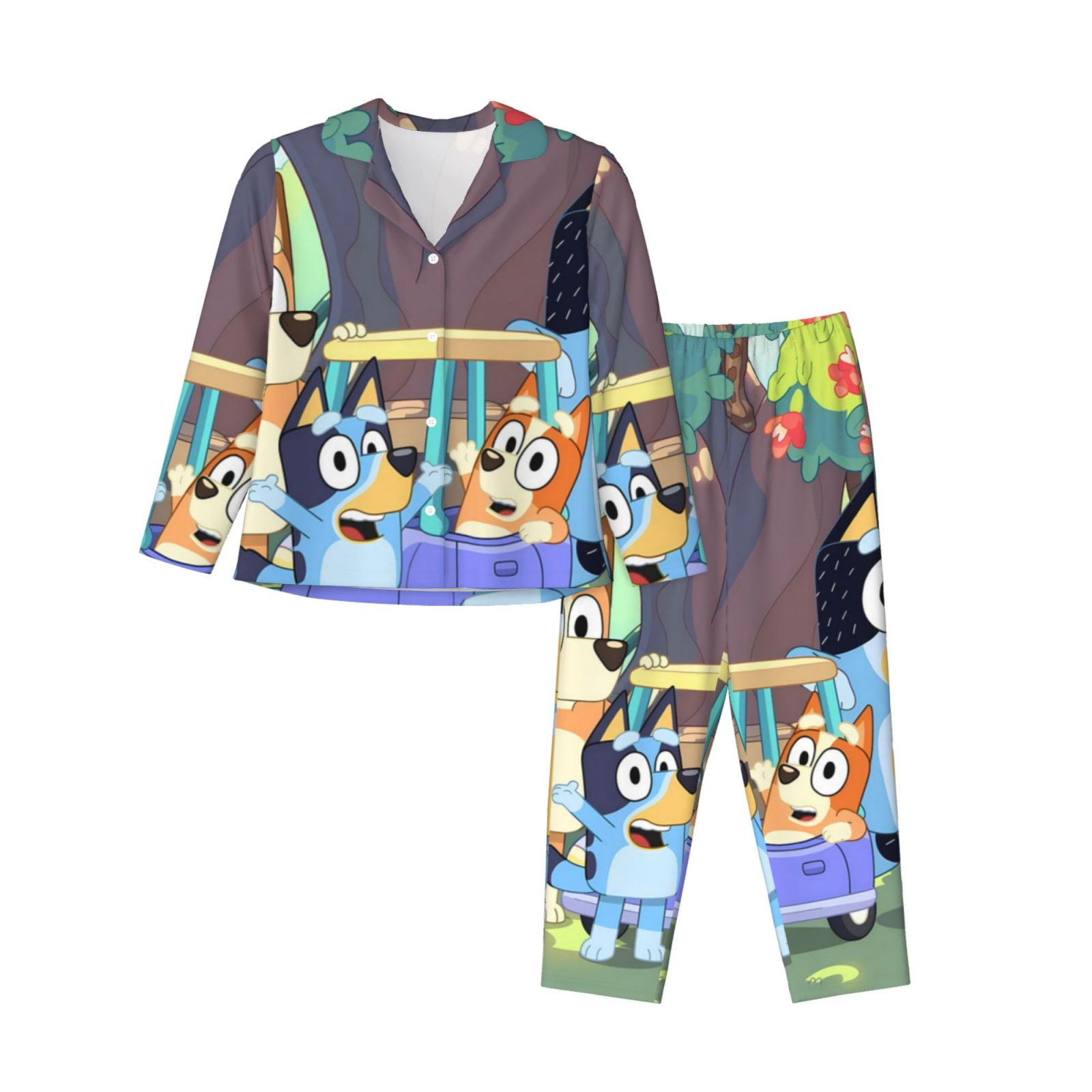 Masiiu Bluey Print Womens Pajamas Set Button Down 2 Piece Pjs Long ...